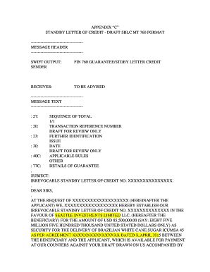 Fillable Online STANDBY LETTER OF CREDIT DRAFT SBLC MT 760 FORMAT Fax Email Print PdfFiller