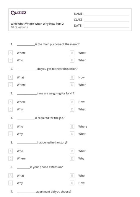 Who What When Where Why How Worksheets 5 W Questions Who What When
