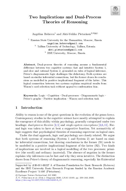 Pdf Two Implications And Dual Process Theories Of Reasoning