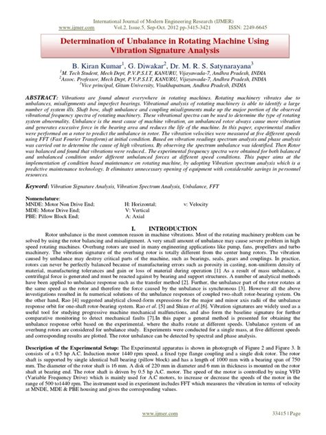 Determining Rotating Machine Unbalance Through Vibration Signature Analysis An Experimental