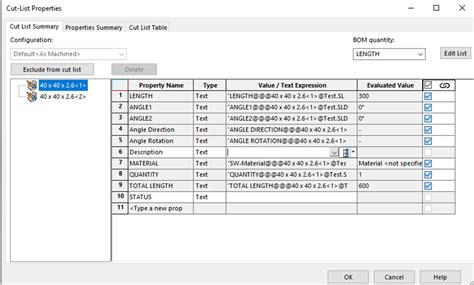 Solidworks Cut Lists