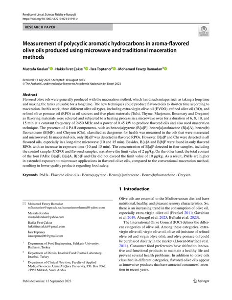 Pdf Measurement Of Polycyclic Aromatic Hydrocarbons In Aroma Flavored Olive Oils Produced