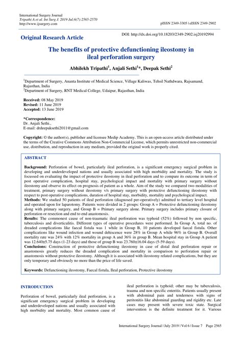 Pdf The Benefits Of Protective Defunctioning Ileostomy In Ileal Perforation Surgery