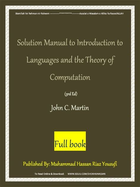 Solution Manual To Introduction To Languages And The Theory Of Computation 3rd Ed By John C