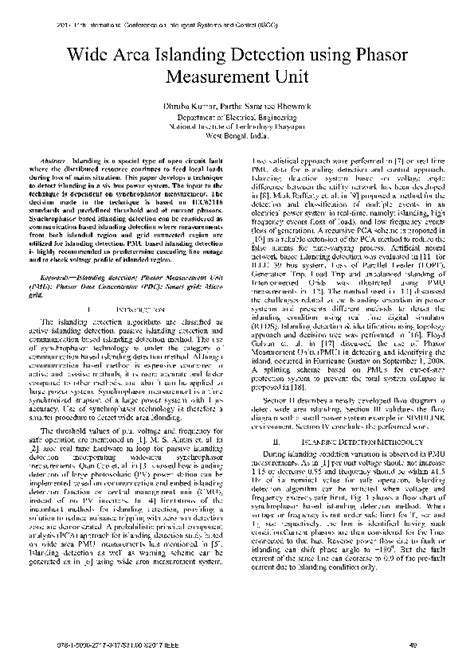 Pdf Wide Area Islanding Detection Using Phasor Measurement Unit