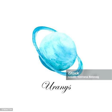 흰색 배경에 행성 천왕성의 수채화 그림입니다 천문학을 테마로 공간 일러스트레이션을 위한 다채로운 드로잉 7에 대한 스톡 벡터 아트 및 기타 이미지 Istock