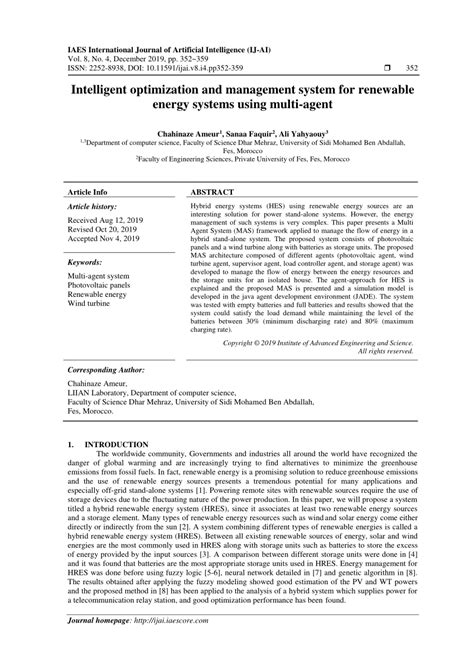 Pdf Intelligent Optimization And Management System For Renewable Energy Systems Using Multi Agent