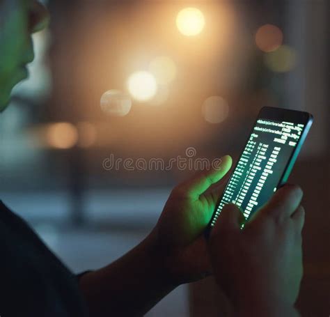 hands code and hacker with phone screen for cyber attack fraud or