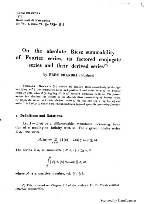 Pdf On The Absolute Riesz Summability Of Fourier Series Its Factored