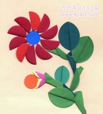 拼贴画花朵 手工拼贴画花朵 树叶花朵拼贴画 大山谷图库