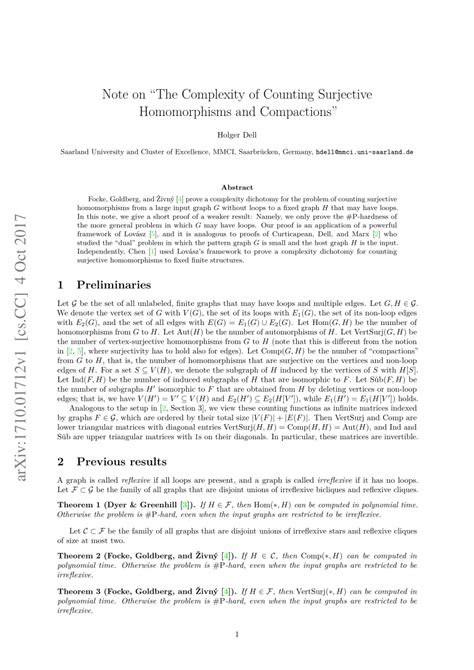 Pdf Note On The Complexity Of Counting Surjective Homomorphisms And