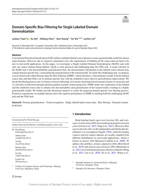 Domain Specific Bias Filtering For Single Labeled Domain Generalization Request Pdf