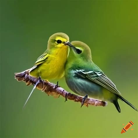 Two Green Warblers In Flight