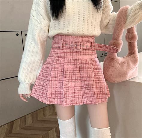 하이틴 체크 플리츠 스커트 벨트 세트 SET 핑크 테니스 미니 숏 크롭 치마 바지 안감 하이 웨스트 귀여운 대학생 힙 홍대 합정 상수 데이트 룩 트위드 체크 패턴