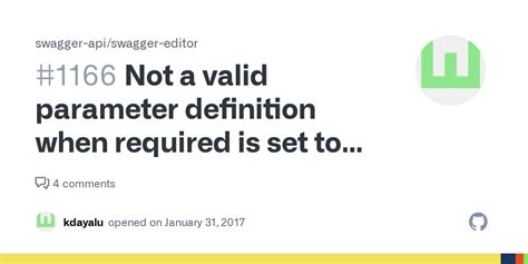 not a valid parameter definition when required is set to true · issue 1166 · swagger api