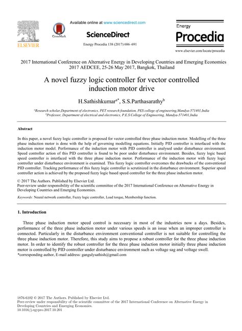 Pdf A Novel Fuzzy Logic Controller For Vector Controlled Induction Motor Drive