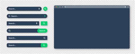 다양한 검색 창 템플릿 어두운 모드가있는 빈 인터넷 브라우저 창 검색 상자 주소 표시줄 및 텍스트 필드가 있는 웹 사이트