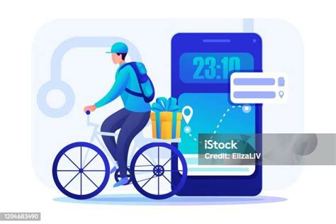 자전거를 타고 있는 청년이 주문을 배달한다 택배 배달 플랫 2d 문자입니다 웹 디자인에 대한 개념 가방에 대한 스톡 벡터 아트 및 기타 이미지 Istock