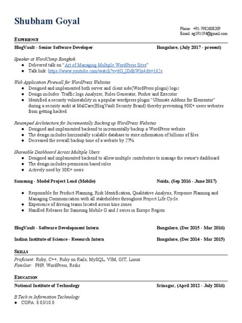 shubham goyal resume pdf