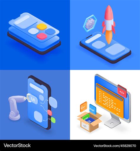 Isometric Coding Compositions Set Royalty Free Vector Image