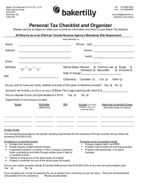 Fillable Online Personal Tax Checklist And Organizer Fax Email Print
