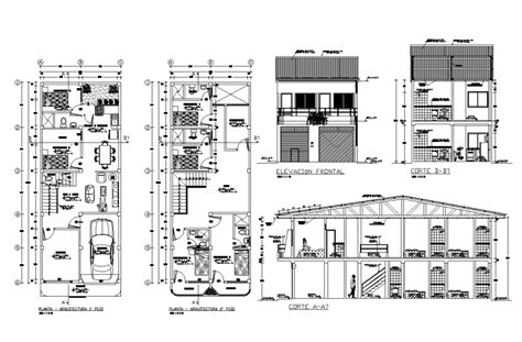 Elevation Section And Plan Of House 2d View Cad Construction Block Autocad File Artofit
