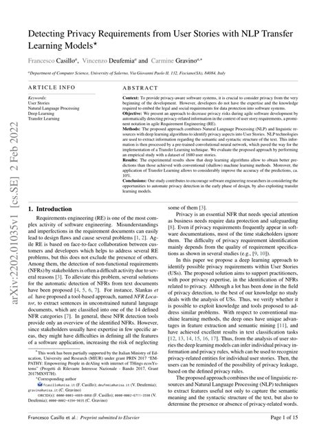 Pdf Detecting Privacy Requirements From User Stories With Nlp Transfer Learning Models