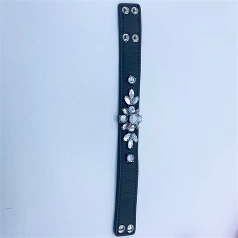 Lia Sophia Leather Bracelet Gray And Crystals Etsy