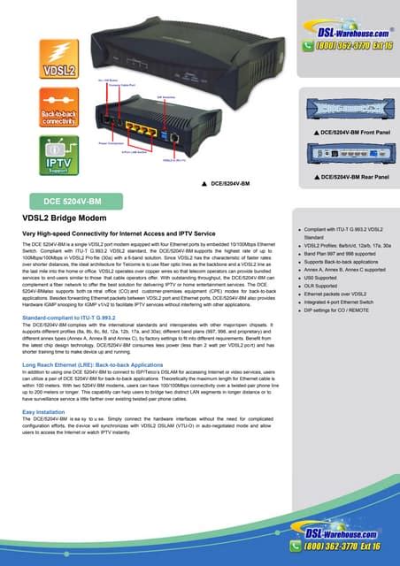Dce 5204v Bm Vdsl2 Ethernet Extender Pdf