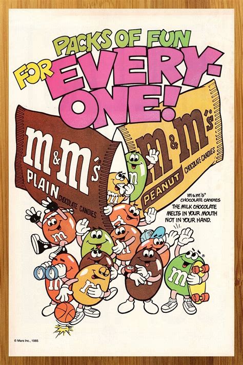 1985 Mandms Candy Print Ad Poster Chocolate Peanut Food Retro Pop Art 80s 4708116750