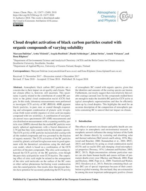 Pdf Cloud Droplet Activation Of Black Carbon Particles Coated Size