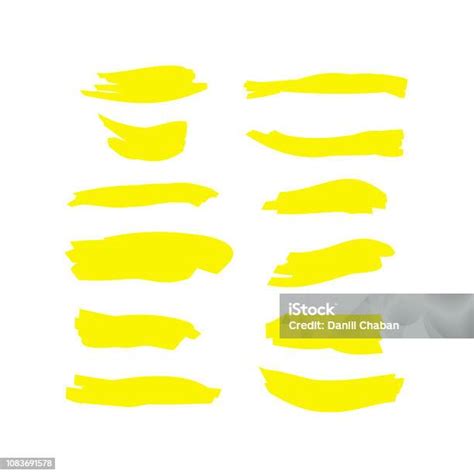 노란 수채화 손으로 그린 강조 설정 합니다 벡터 형광펜 브러시 라인입니다 마커 펜 하이라이트 밑줄 치기 개체 그룹에 대한 스톡 벡터 아트 및 기타 이미지 Istock