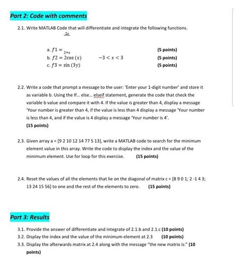 Solved Part 2 Code With Comments 21 Write Matlab Code