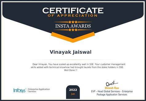 Vinayak Jaiswal On Linkedin Instaawards Infosys Infoscion