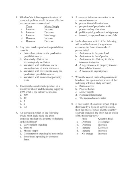 Economics Exam Questions GDP Unemployment Trade