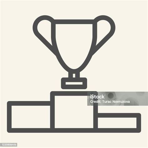 상금 연단 라인 아이콘에 트로피 컵 챔피언 또는 우승자 는 베이지 색 배경에 피절 받침대 윤곽 스타일 그림 모바일 컨셉 및 웹