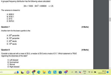 Solved A Grouped Frequency Distribution Has The Following