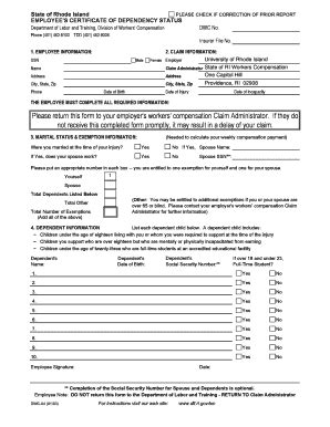 Fillable Online EMPLOYEE S CERTIFICATE OF DEPENDENCY STATUS Fax Email Print PdfFiller