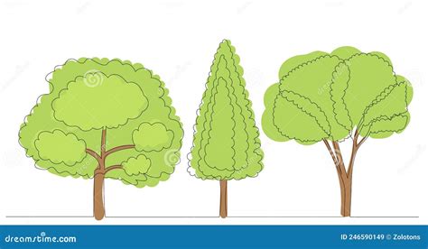 Trees Drawing In One Continuous Line Stock Vector Illustration Of Nature Sign 246590149