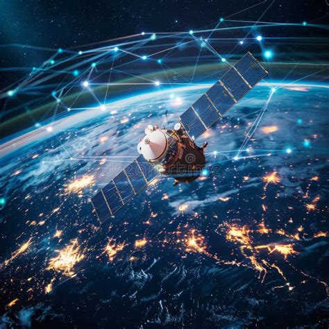 Telecom Communication Satellite Orbiting Around The Globe Earth With