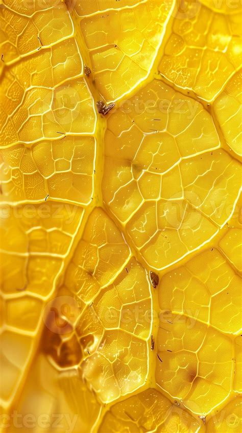 Focused Closeup Macro On Stomata Leaf Yellow Chlorophyll And Vein Organic Nature Background