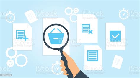 검색 아이콘으로 문서작성합니다 파일 및 돋보기 분석 연구 기호입니다 벡터 일러스트 박스 전달 파일 문서 연구 벡터 일러스트 개념에 대한 스톡 벡터 아트 및 기타 이미지