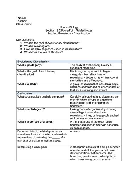 Solution 19 2 Biology Modern Evolutionary Classification Guided Notes