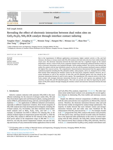 Pdf Revealing The Effect Of Electronic Interaction Between Dual Redox Sites On Ceo2 Fe2o3 Nh3