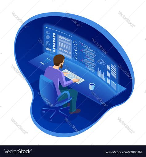 Isometric Programmer Working In A Software Develop