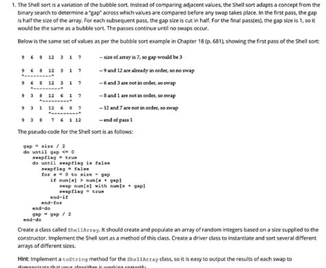 Solved 1 The Shell Sort Is A Variation Of The Bubble Sort