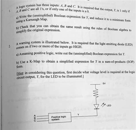 Solved Using A Karnaugh Map 2 Form Circuit Output Y For The Led