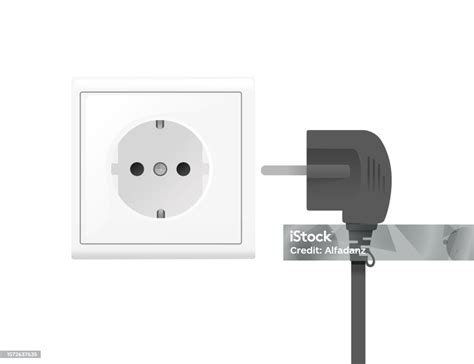 검은색 전원 플러그와 흰색 벽 소켓 흰색 배경에 플러그 C 벡터 그림의 유럽 유형 벡터에 대한 스톡 벡터 아트 및 기타 이미지
