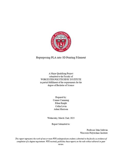 Major Qualifying Project Final Report Download Free Pdf 3 D