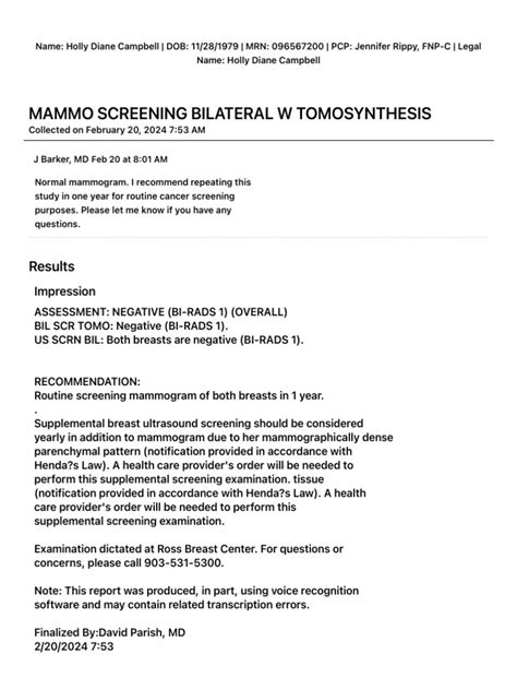 Mychart Test Details Pdf Mammography Medical Ultrasound